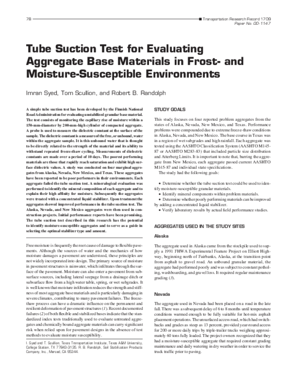 (PDF) Tube Suction Test for Evaluating Aggregate Base Materials in ...