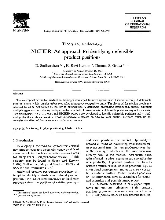 (PDF) NICHER: An approach to identifying defensible product positions
