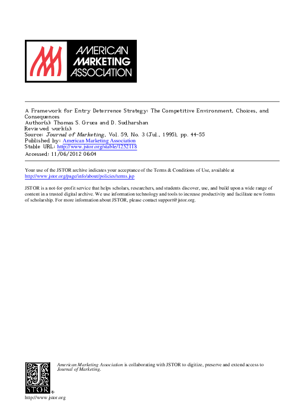 (PDF) A Framework for Entry Deterrence Strategy: The Competitive ...
