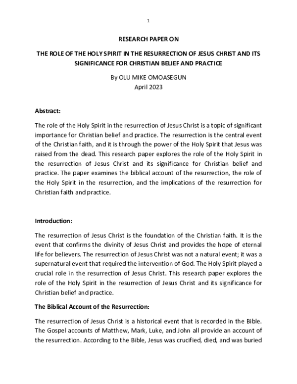 (PDF) RESEARCH PAPER ON THE ROLE OF THE HOLY SPIRIT IN THE RESURRECTION ...