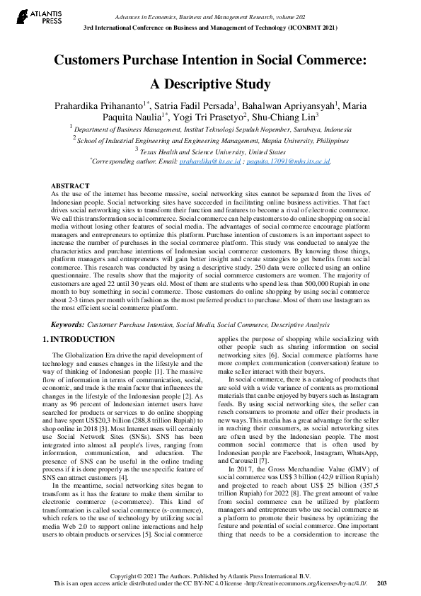 (PDF) Customers Purchase Intention in Social Commerce: A Descriptive Study