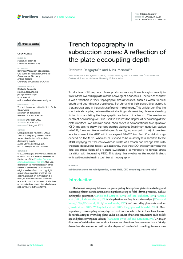 (PDF) Trench topography in subduction zones: A reflection of the plate ...