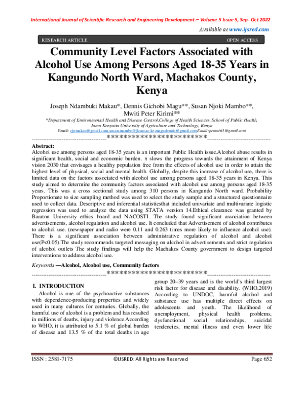 (PDF) Community Level Factors Associated with Alcohol Use Among Persons ...