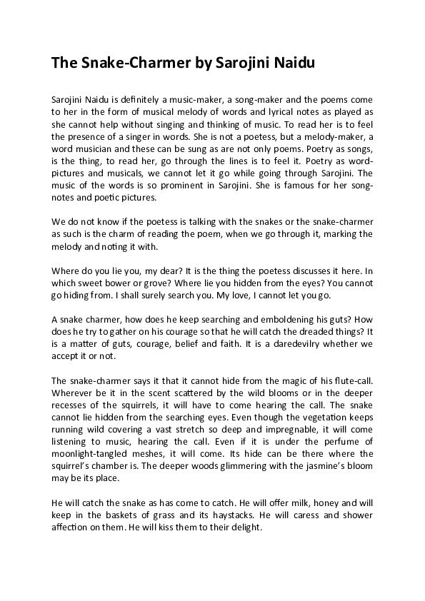 (DOC) The Snake-Charmer by Sarojini Naidu