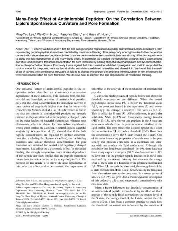 (PDF) Many-Body Effect of Antimicrobial Peptides: On the Correlation ...