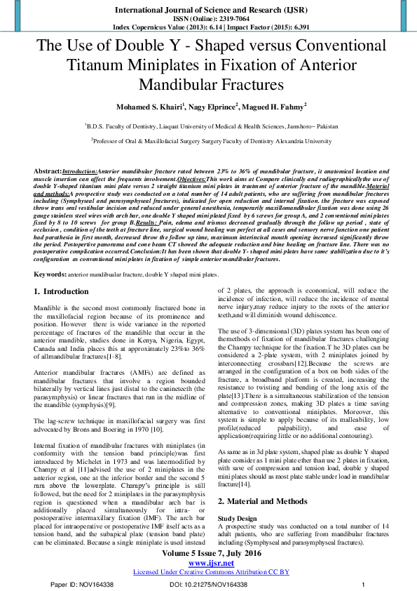 (PDF) The Use of Double Y - Shaped versus Conventional Titanum ...