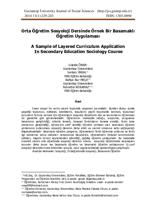 (PDF) A Sample of Layered Curriculum Application In Secondary Education ...