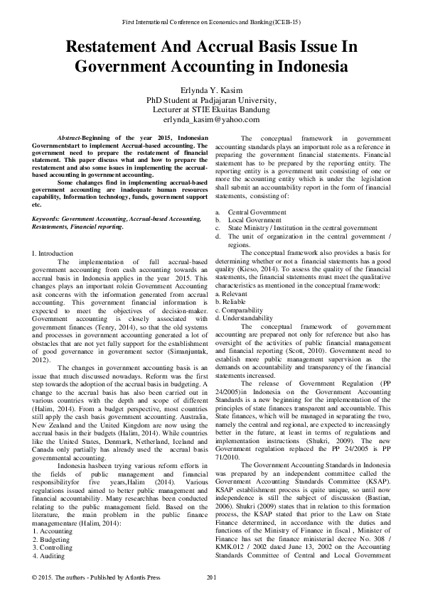 (PDF) Restatement And Accrual Basis Issue In Government Accounting