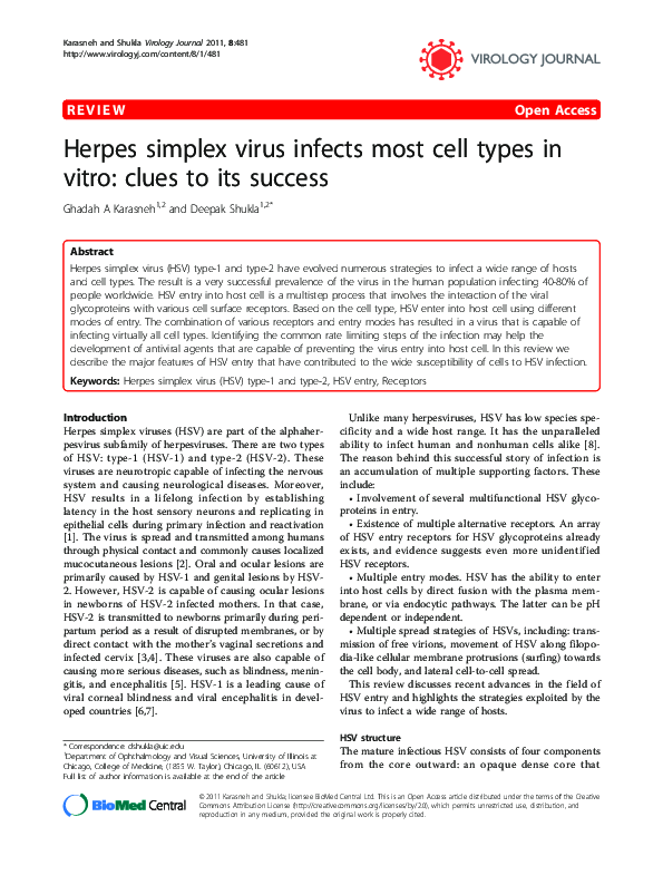(PDF) Herpes simplex virus infects most cell types in vitro: clues to its success