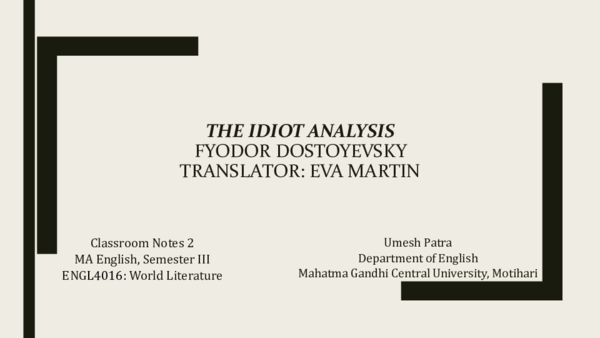 (PDF) THE IDIOT BY FYODOR DOSTOYEVSKY ANALYSIS