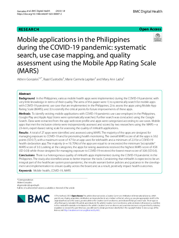 (PDF) Mobile applications in the Philippines during the COVID-19 ...