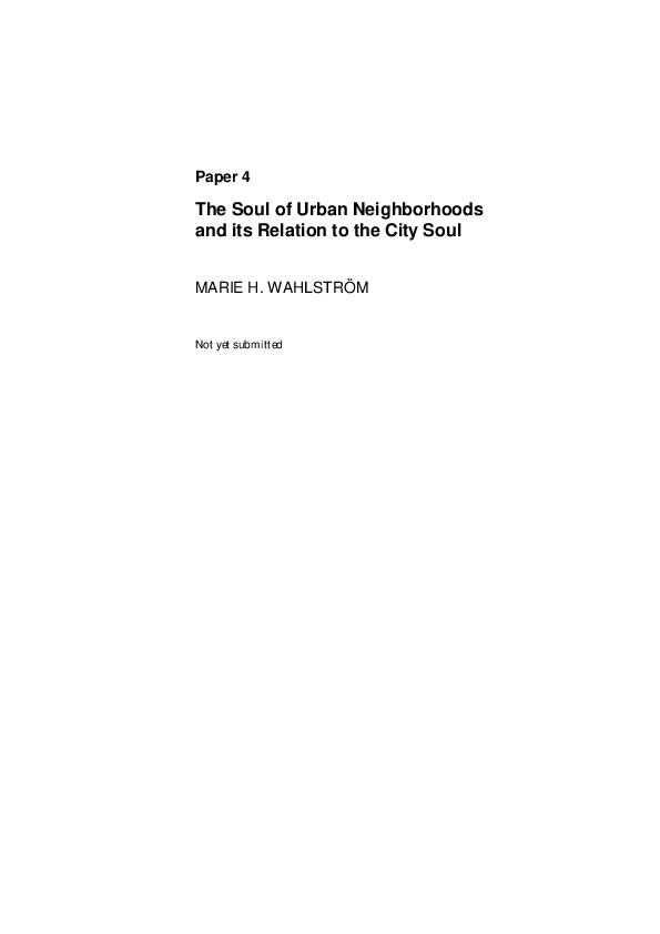 (PDF) The Soul of Urban Neighborhoods and its Relation to the City Soul