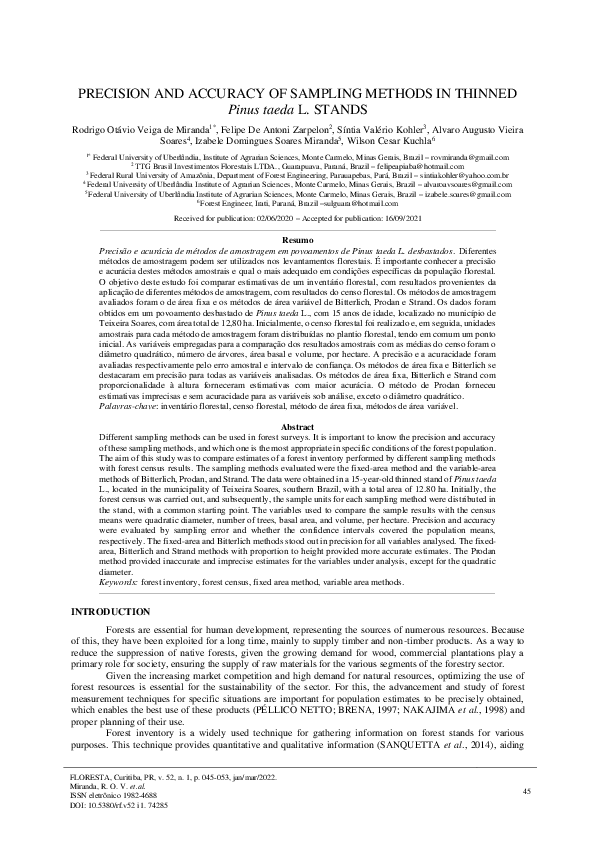 (PDF) Precision and accuracy of sampling methods in thinned Pinus taeda L. stands | rodrigo ...