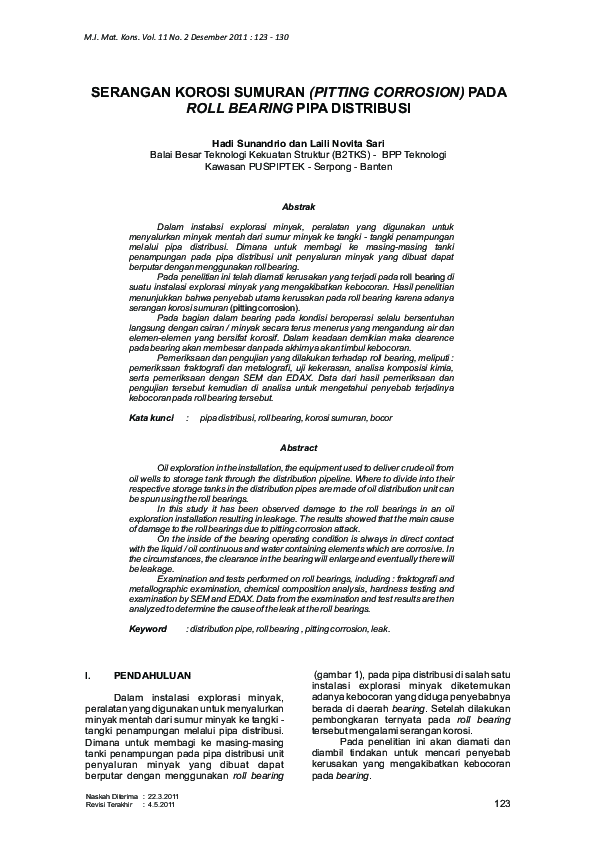 (PDF) Serangan Korosi Sumuran (Pitting Corrosion) Pada Pipa Roll ...