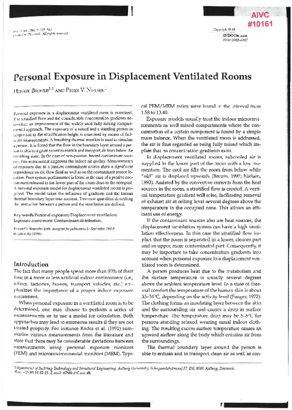 (PDF) Personal Exposure in Displacement Ventilated Rooms