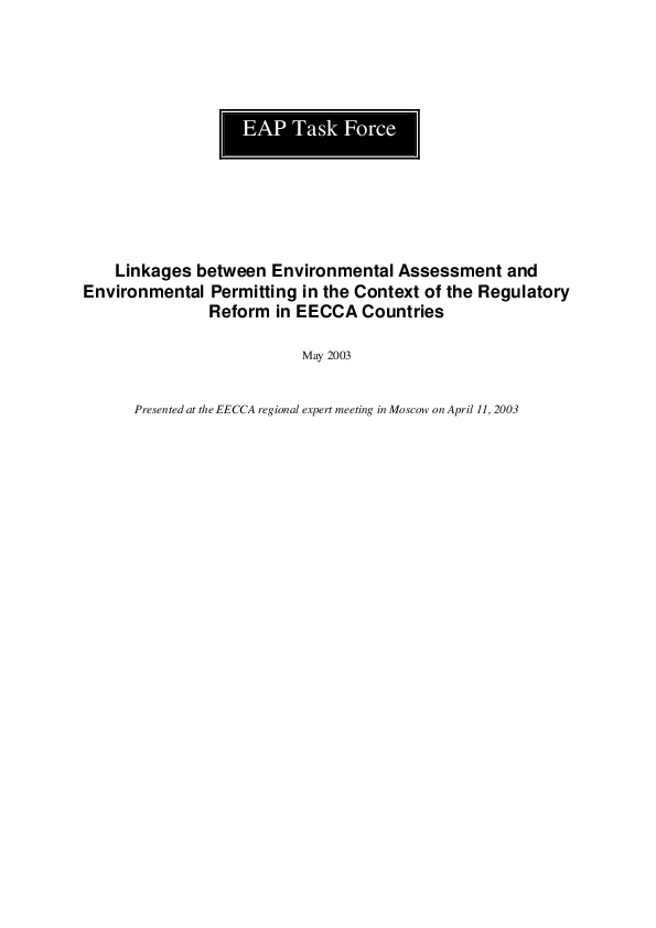 (PDF) EAP Task Force Linkages between Environmental Assessment and Environmental Permitting in ...