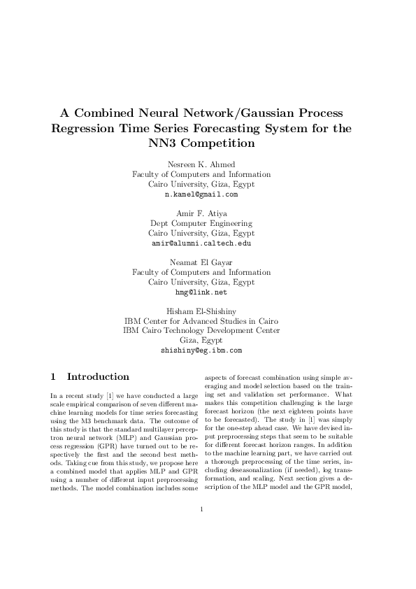 Pdf A Combined Neural Networkgaussian Process Regression Time Series Forecasting System For