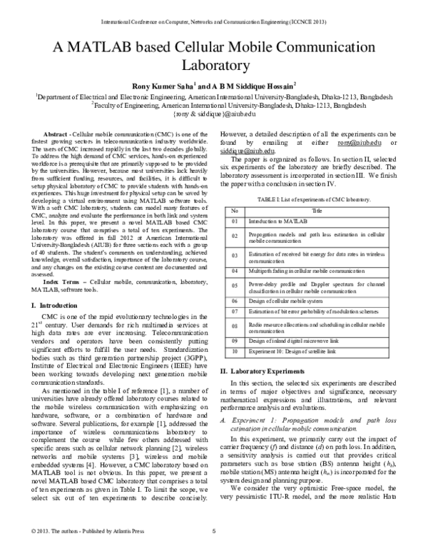 (PDF) A MATLAB based Cellular Mobile Communication Laboratory