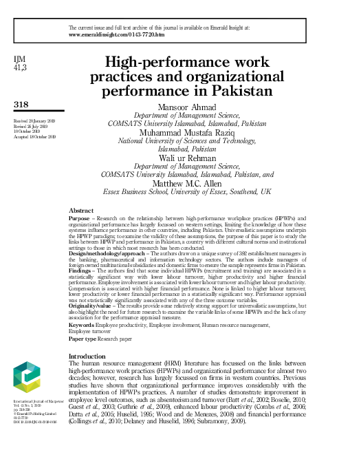 (PDF) High-Performance Work Practices and Organizational Creativity ...