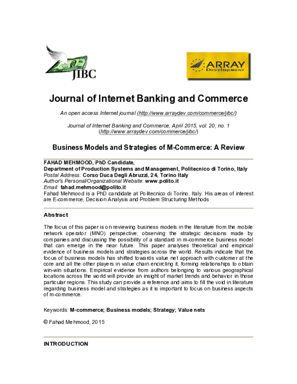 (PDF) Business Models and Strategies of M-Commerce: A Review
