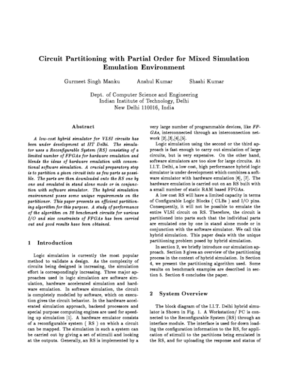 (PDF) Circuit partitioning with partial order for mixed simulation emulation environment | kumar ...