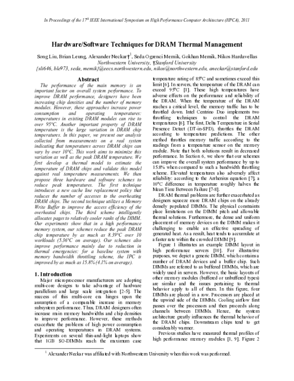 (PDF) Hardware/software techniques for DRAM thermal management
