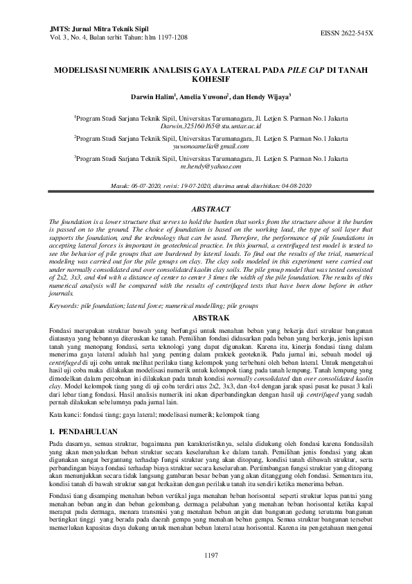 Modelisasi Numerik Analisis Gaya Lateral Pada Pile Cap DI Tanah Kohesif