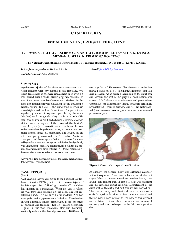 (PDF) Impalement injuries of the chest