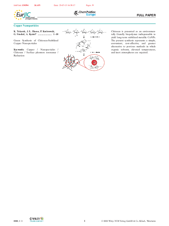 (PDF) Green Synthesis of Chitosan‐Stabilized Copper Nanoparticles
