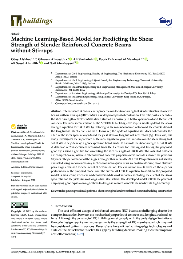 (PDF) Machine Learning-Based Model for Predicting the Shear Strength of Slender Reinforced ...