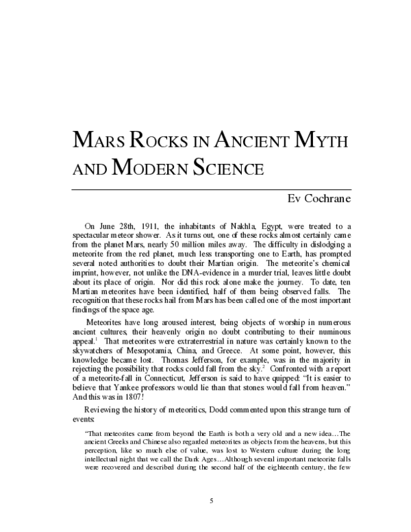 (PDF) Mars Rocks in Ancient Myth and Modern Science