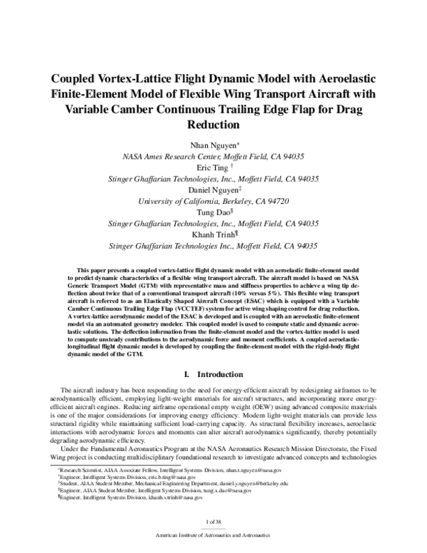 Pdf Coupled Vortex Lattice Flight Dynamic Model With Aeroelastic