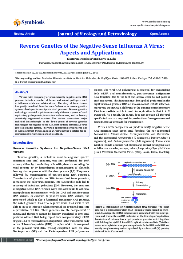 (PDF) Reverse Genetics of the Negative-Sense Influenza A Virus ...
