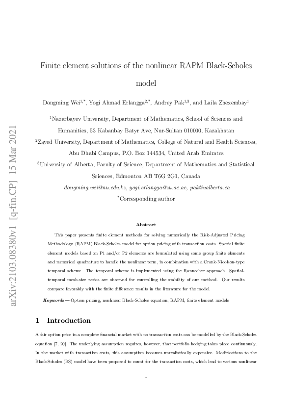 (PDF) Finite element solutions of the nonlinear RAPM Black-Scholes model