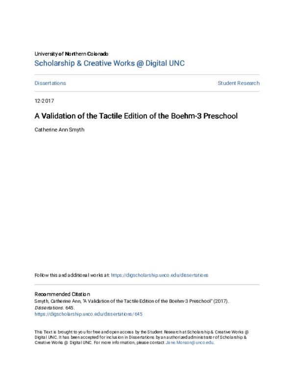 (PDF) A Validation of the Tactile Edition of the Boehm-3 Preschool