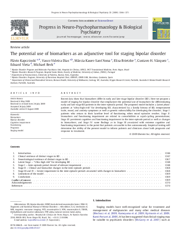 (PDF) The potential use of biomarkers as an adjunctive tool for staging ...