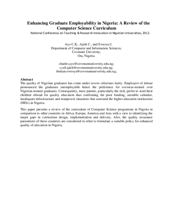 (PDF) Enhancing Graduate Employability in Nigeria: A Review of the ...