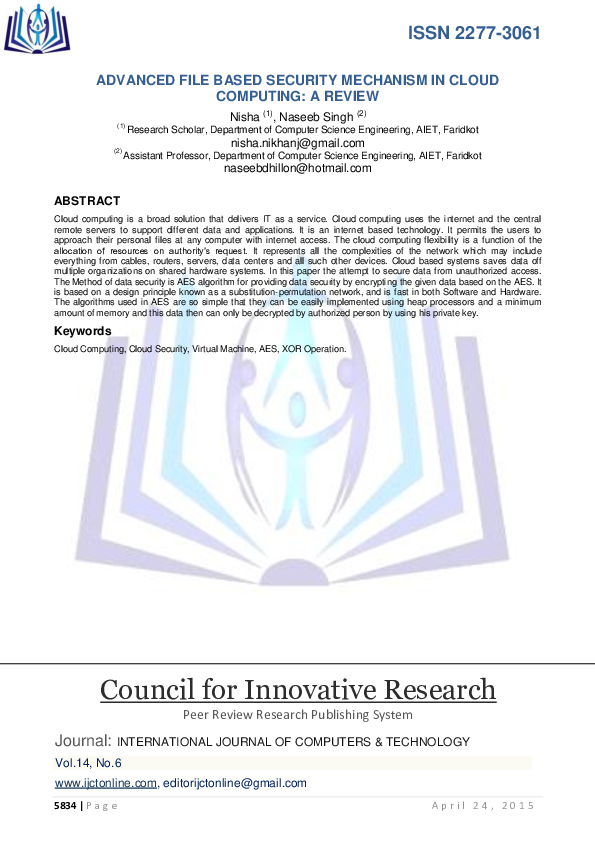 (PDF) Advanced File Based Security Mechanism in Cloud Computing: A Review
