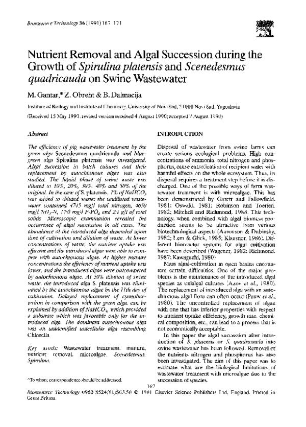 (PDF) Nutrient removal and algal succession during the growth of ...