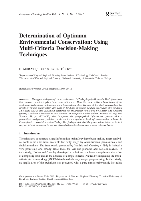 (PDF) Determination of Optimum Environmental Conservation: Using Multi-Criteria Decision-Making ...