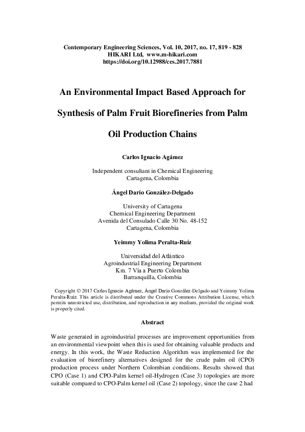 (PDF) An environmental impact based approach for synthesis of palm ...