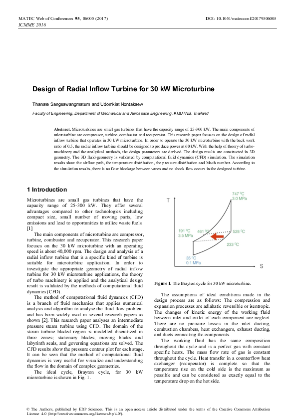 (PDF) Design of Radial Inflow Turbine for 30 kW Microturbine | Thanate ...
