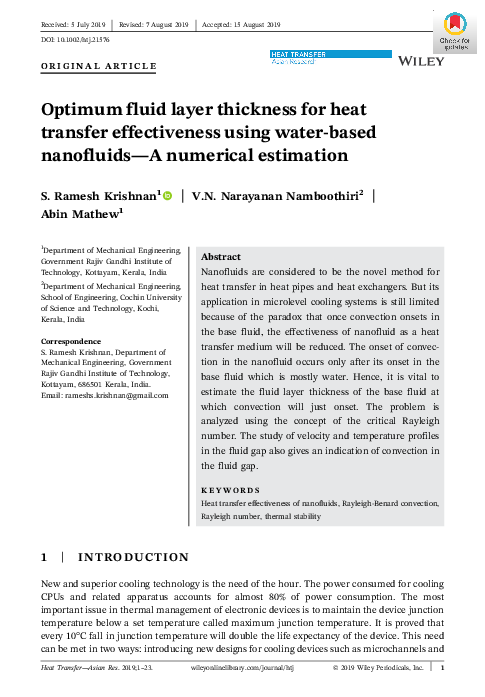 (PDF) Optimum fluid layer thickness for heat transfer effectiveness ...