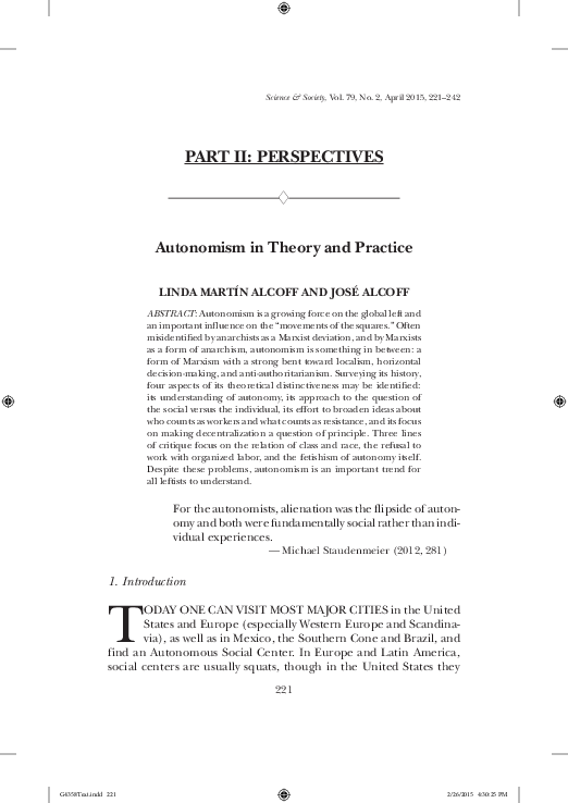 (PDF) Autonomism in Theory and Practice