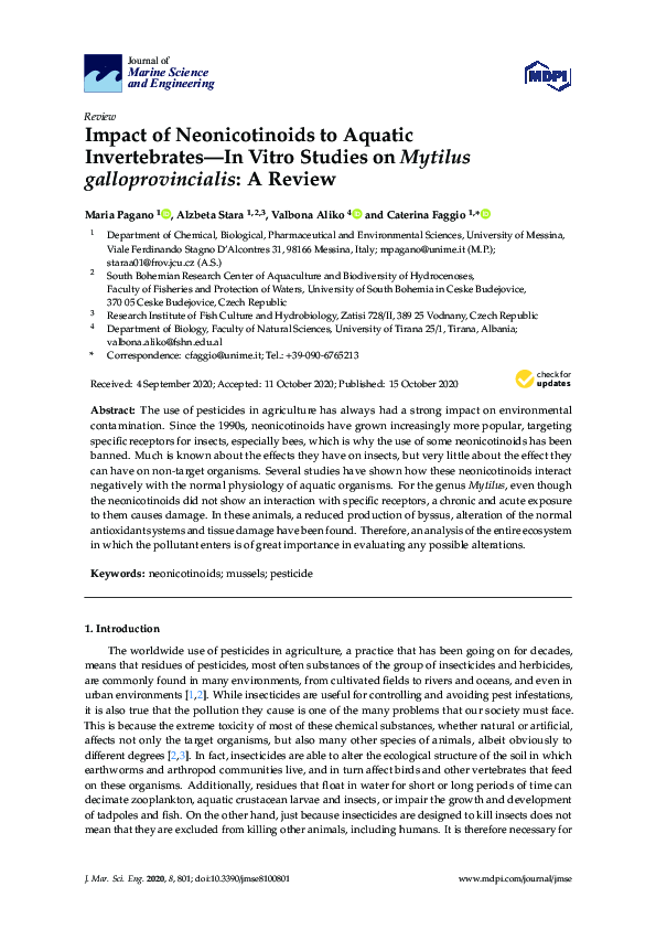 (PDF) Impact of Neonicotinoids to Aquatic Invertebrates—In Vitro ...