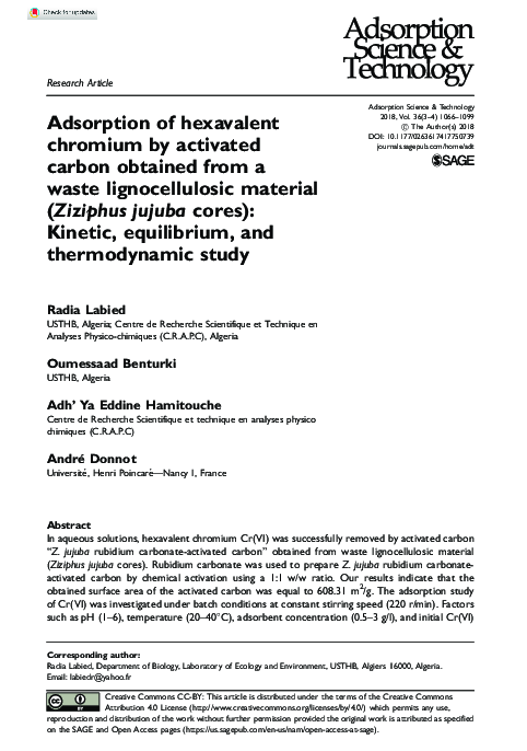 (PDF) Adsorption of hexavalent chromium by activated carbon obtained from a waste ...