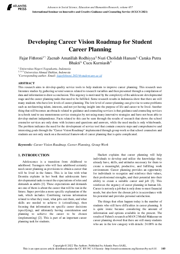 (PDF) Developing Career Vision Roadmap for Student Career Planning