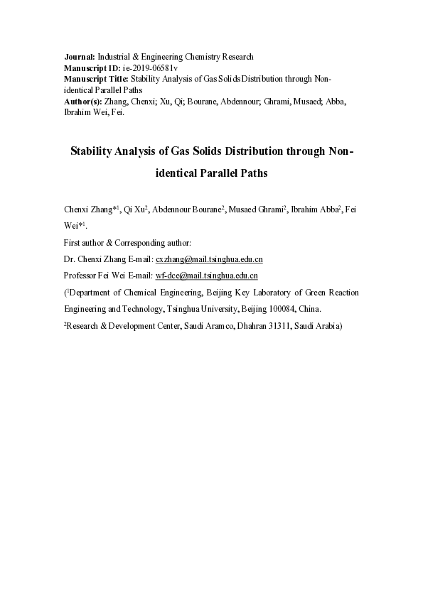 (PDF) Stability Analysis of Gas Solids Distribution through Non-identical Parallel Paths