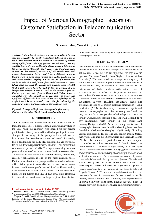 Pdf Impact Of Various Demographic Factors On Customer Satisfaction In