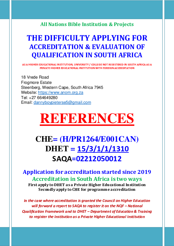 (PDF) The difficulty applying for accreditation and evaluation of qualification in South Africa